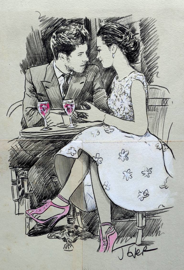 cafe rendezvous Drawing by LOUI JOVER | Saatchi Art