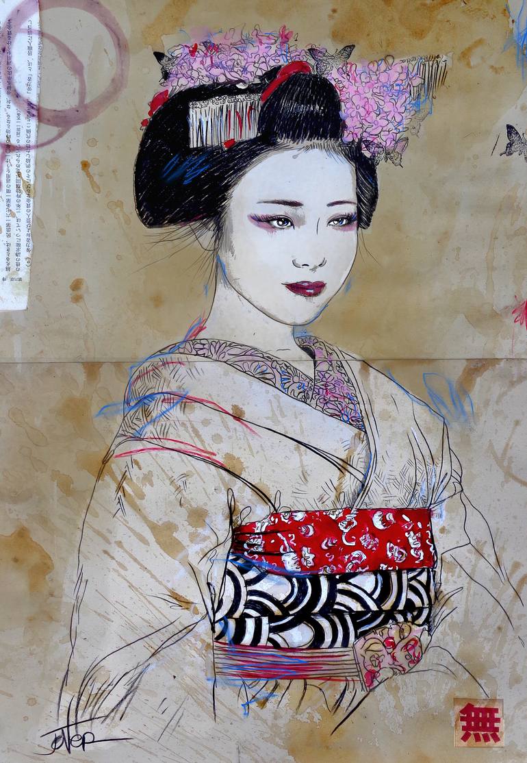 kyoto maiko Drawing by LOUI JOVER | Saatchi Art
