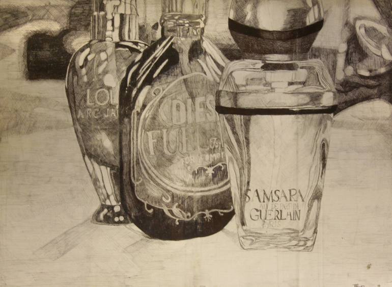 Still Life (Perfume Bottles) by Tiegan (Y11) Drawing by SHTC Art ...