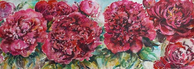 Red peonies Painting by Merle Sild | Saatchi Art