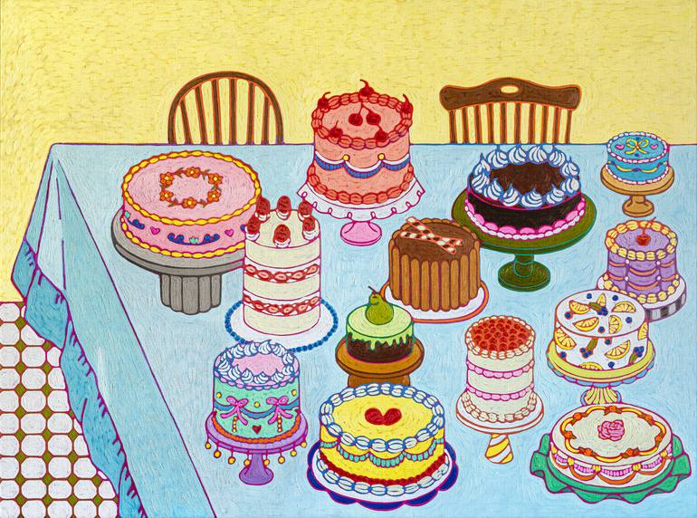 Together We Eat Cake Painting by Lisa Nooin | Saatchi Art