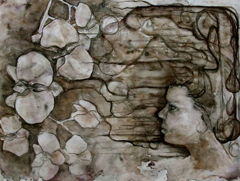 Self Portrait with Orchids Painting by Tyler Dillingham | Saatchi Art