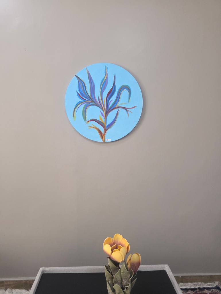 Azure Bloom – Round Abstract Acrylic Painting Painting by Mansoureh ...