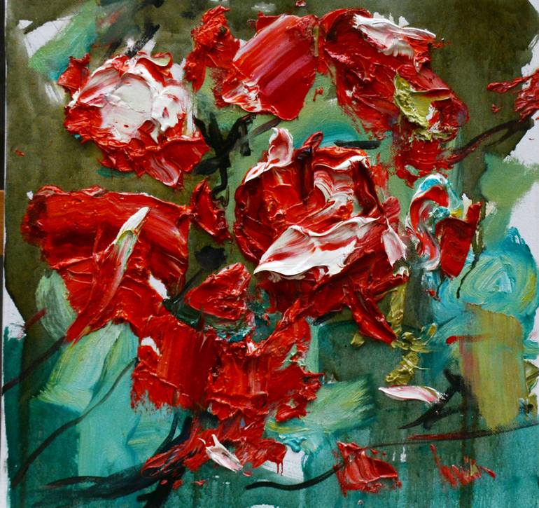 red flowers Painting by Olga Novokhatska | Saatchi Art