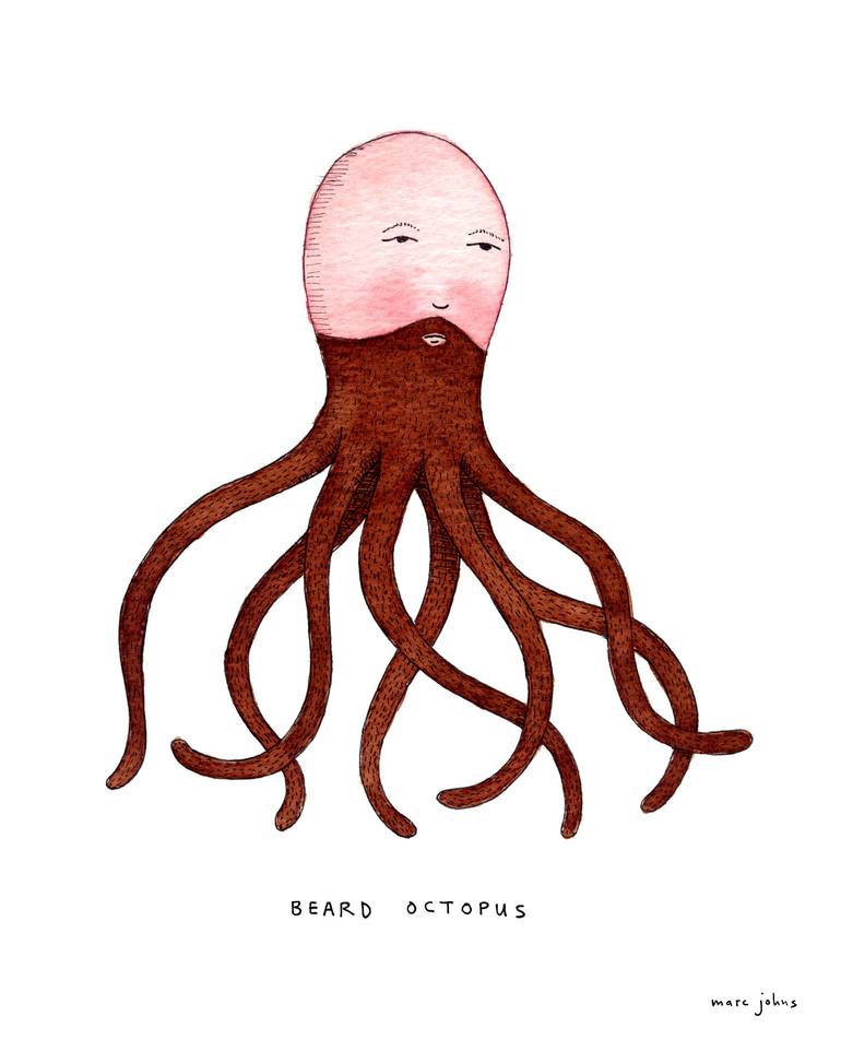 Beard Octopus Drawing by Marc Johns | Saatchi Art