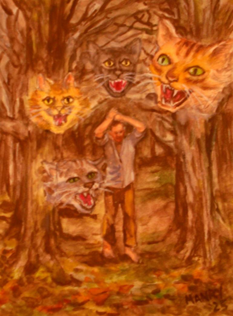Cat Abuser Tormented by Furies. Painting by Douglas Manry | Saatchi Art