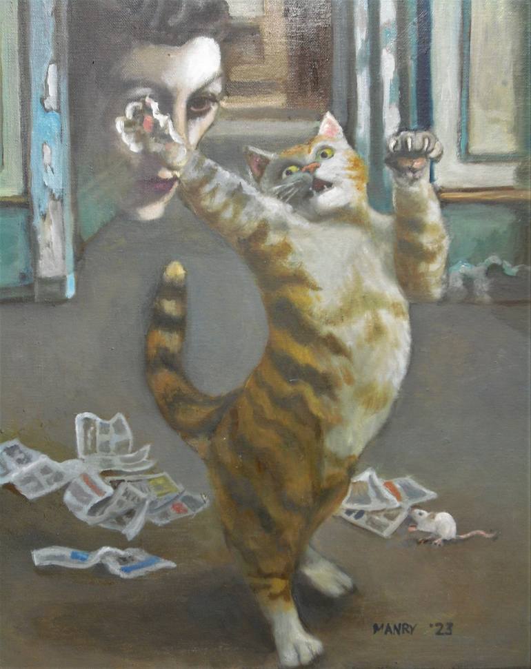 Cat and Spirit Painting by Douglas Manry | Saatchi Art