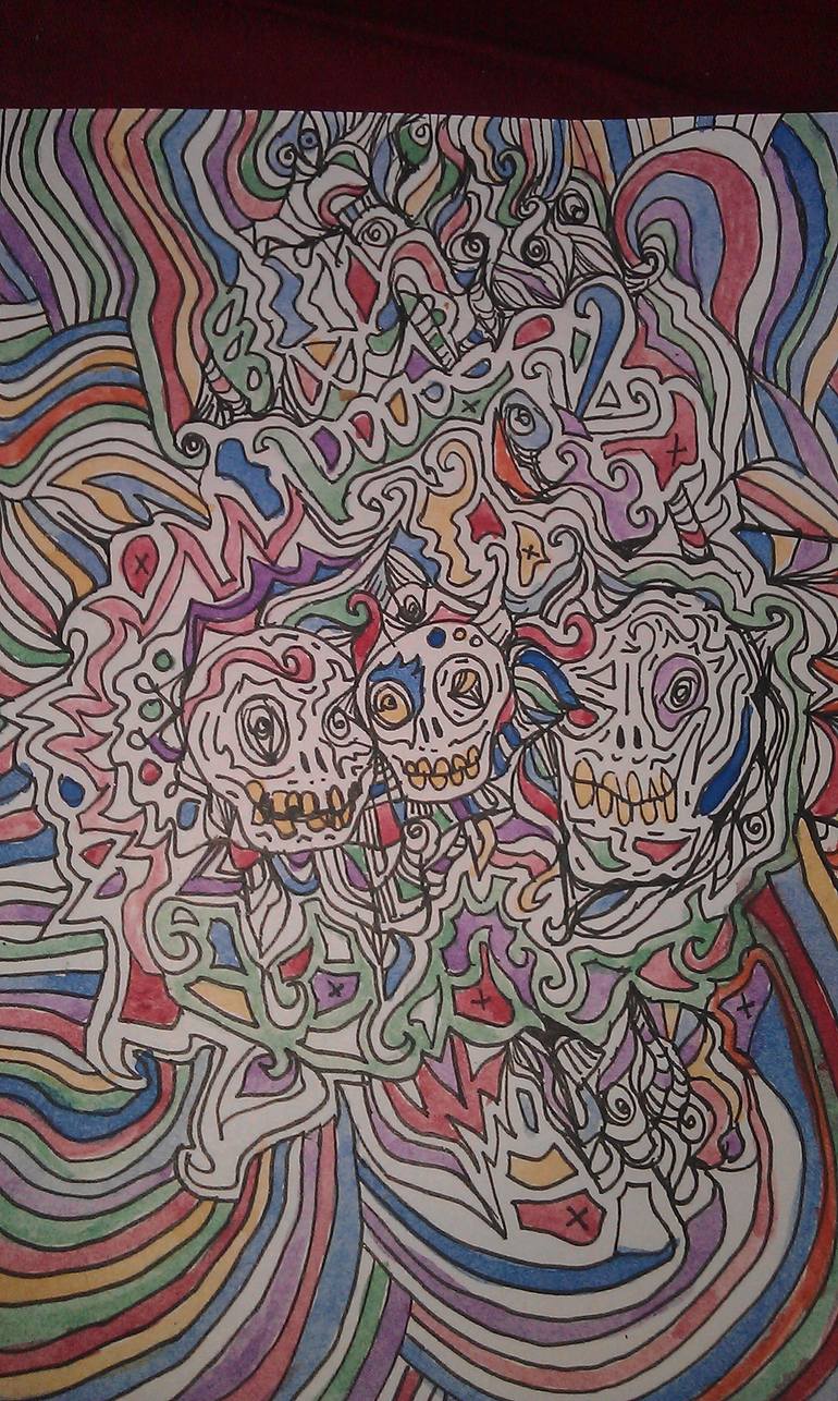 psychedelic skulls composition Drawing by Jo Nicholson | Saatchi Art