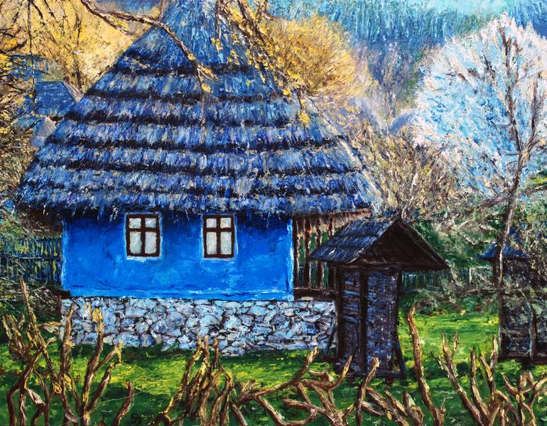 Blue House Painting by Duta Razvan | Saatchi Art