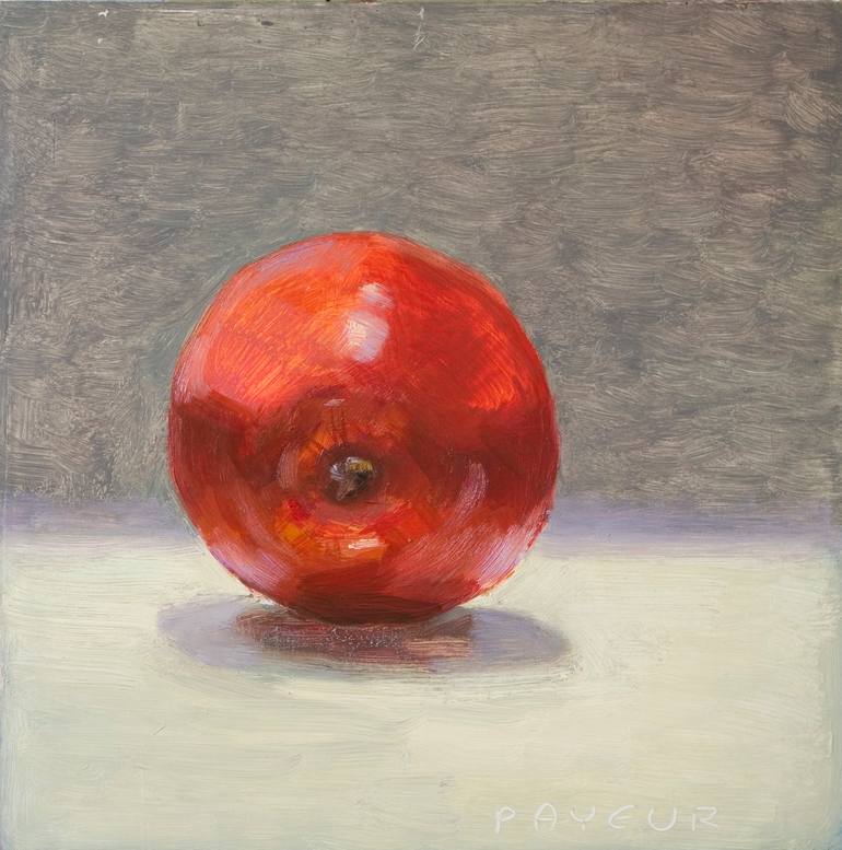 modern still life of red apple on white and grey background Painting by ...