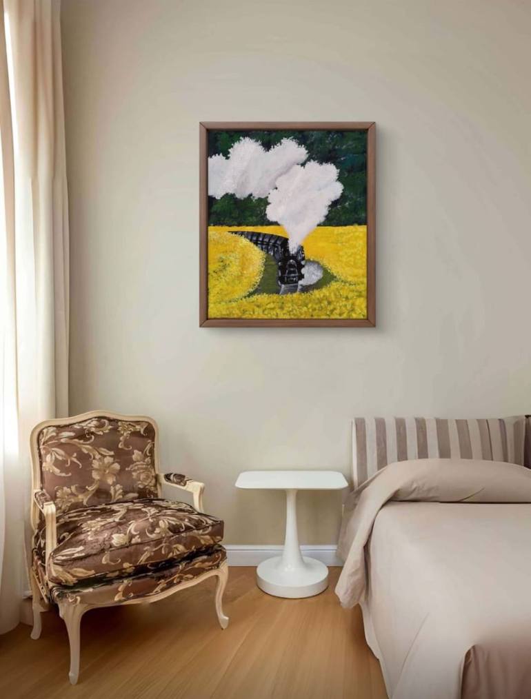 Painting of A Steam Engine Train In A Beautiful Scenery Painting by ...