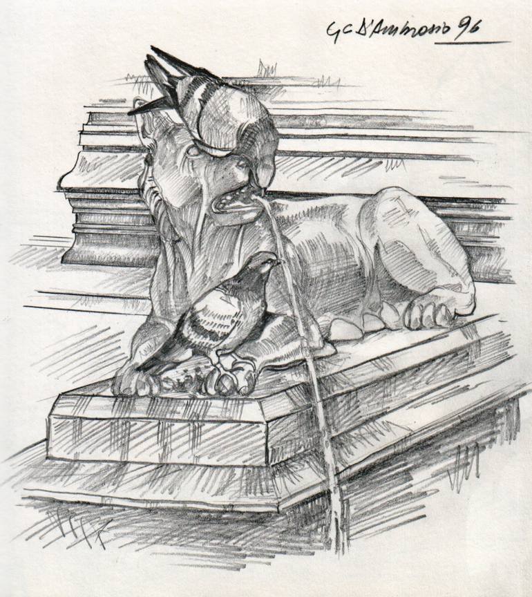 at the fountain Drawing by Giancarlo D'Ambrosio | Saatchi Art