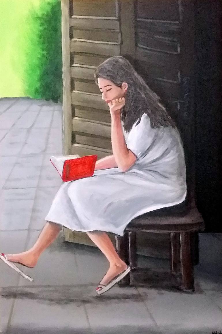 The Relaxed Reader Painting by Aisha Haider | Saatchi Art
