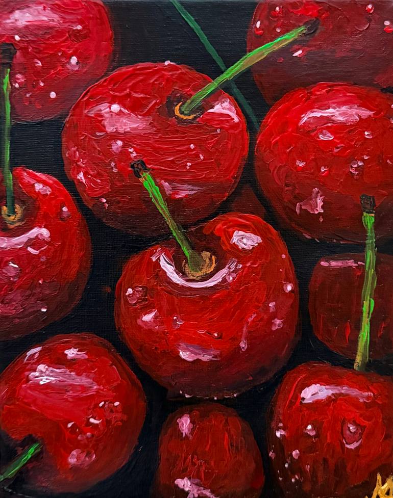 Cherries Painting Painting by Andrei-Dacian Moroianu | Saatchi Art