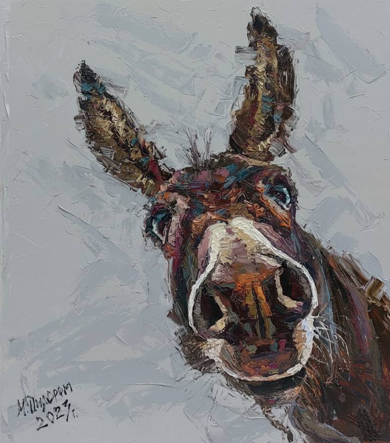The Soulful Donkey: A Masterpiece of Expression and Texture Painting by ...