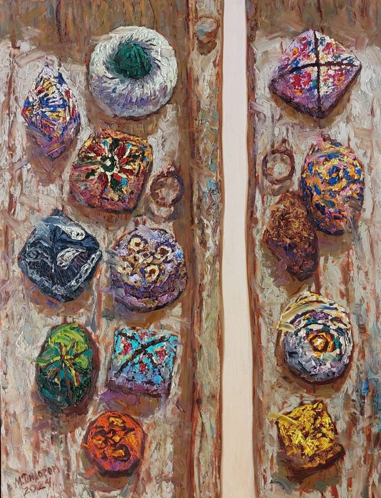 Big Family| Monumental Impasto | Uzbek Tubeteikas Painting by Dilorom ...