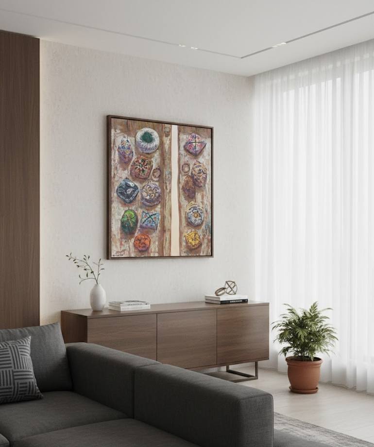 Big Family| Monumental Impasto | Uzbek Tubeteikas Painting by Dilorom ...