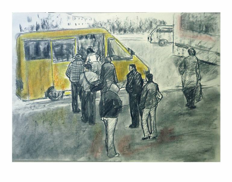 Yellow cab Drawing by Zhanna Kanevskaya | Saatchi Art
