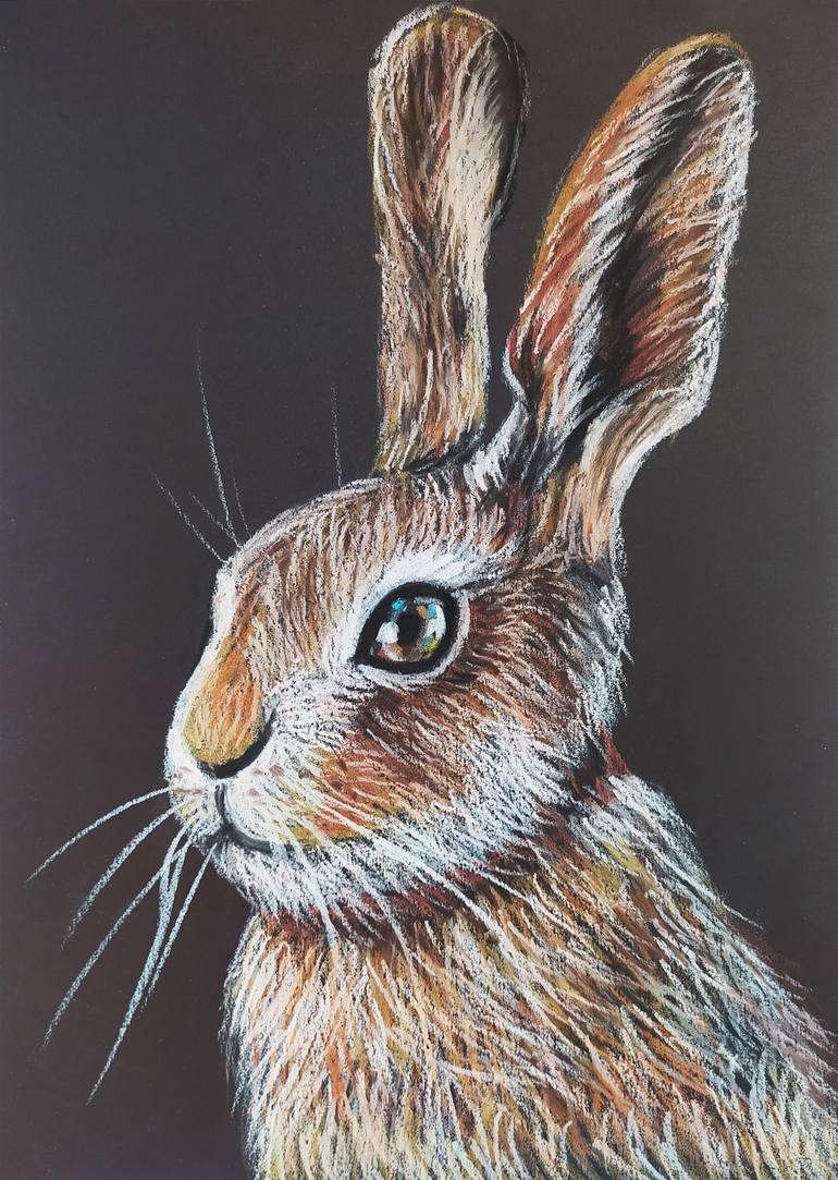 Portrait of a hare painting animal art oil pastel rabbit art Drawing by ...