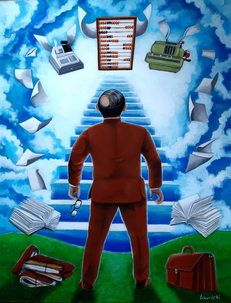 ''The last income tax accountant'' Painting by Lucjan Albin Lawnicki ...