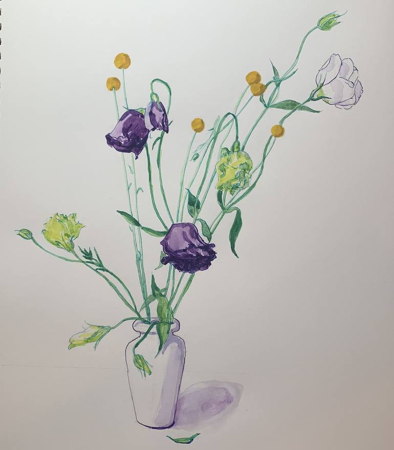 Flowers in Crockery Vase Painting by M Susan Broussard | Saatchi Art