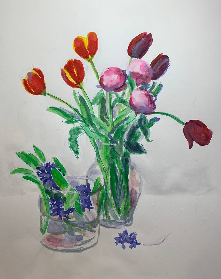 Tulips, Peonies and Hyacinths Painting by M Susan Broussard | Saatchi Art