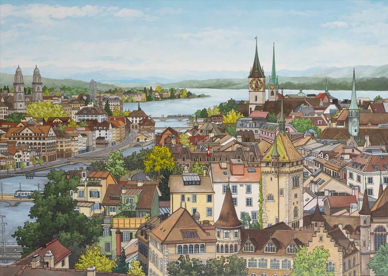 View Over Zurich Painting by Jonathan Chapman | Saatchi Art