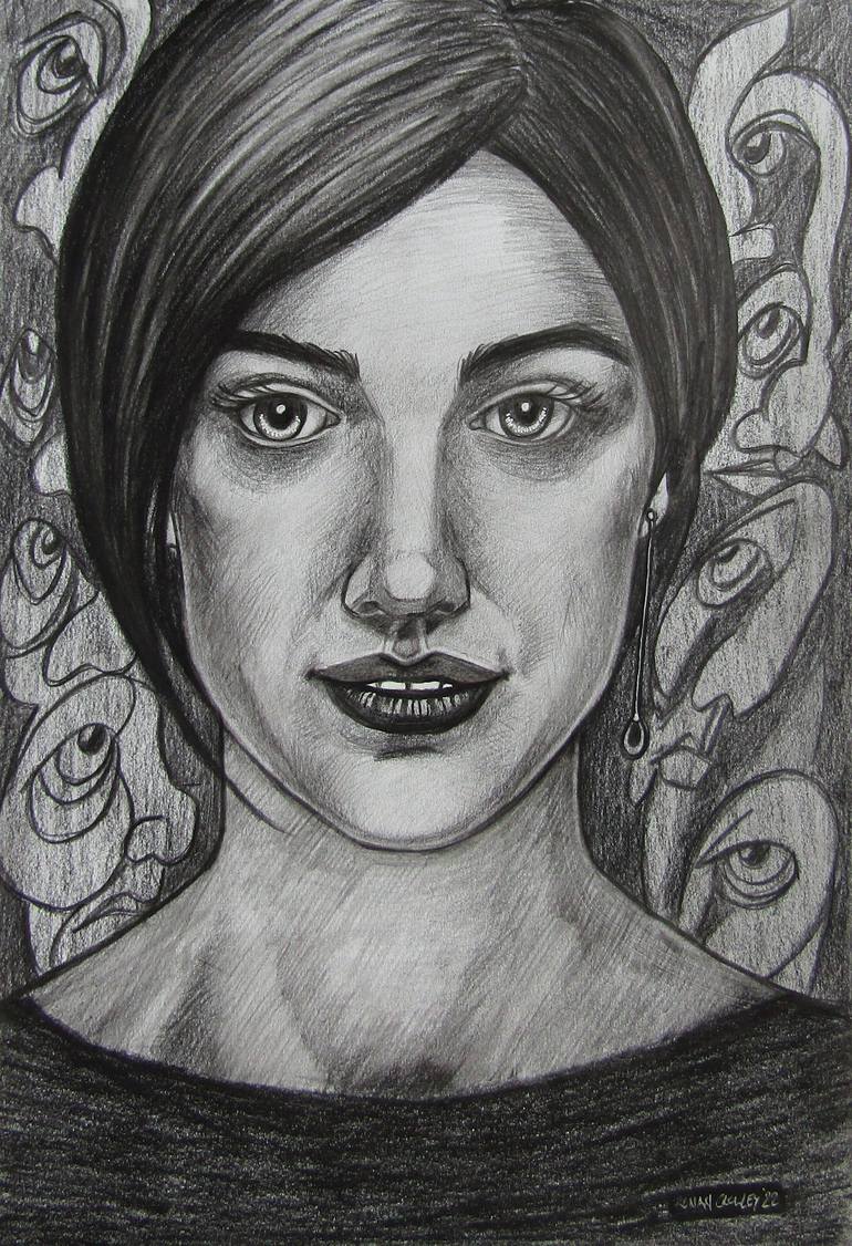 Portrait of an unknown woman with penumbra of faces Drawing by Ronan ...