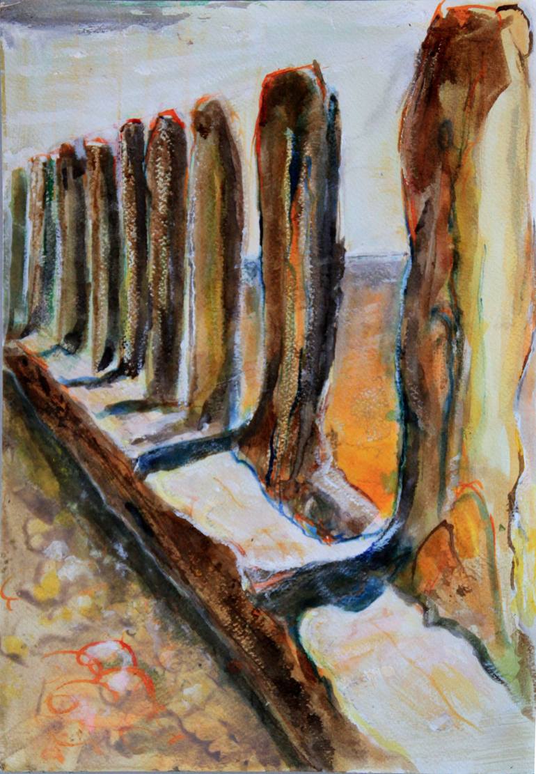 Sea sculpted groyne at Pett Beach Painting by Cliff Moppett | Saatchi Art