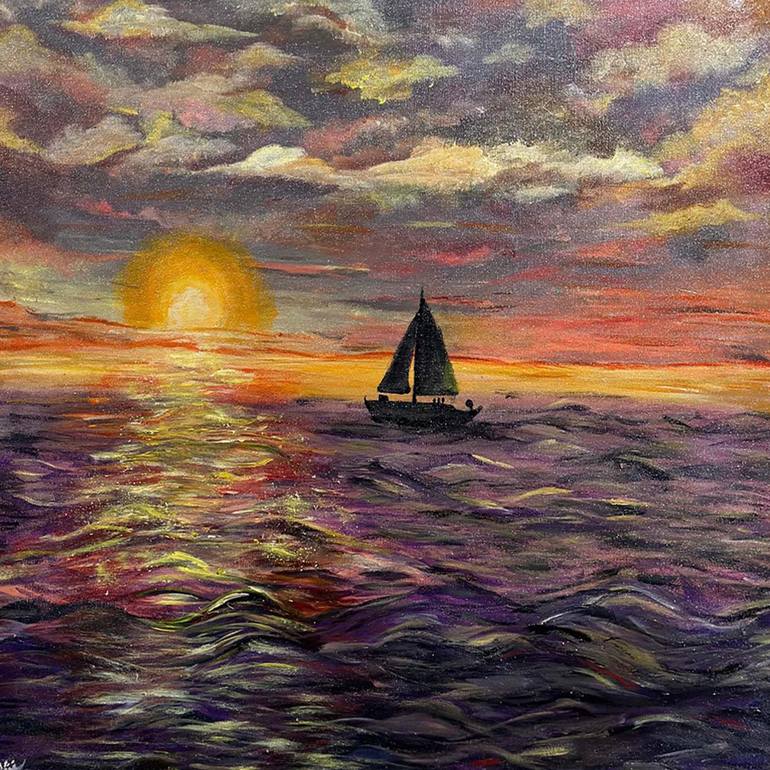 Sailing Into the Golden Silence Painting by Qandeel Kashif | Saatchi Art
