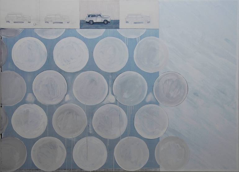 Blue Trabant edit. White circles Painting by George Toth | Saatchi Art