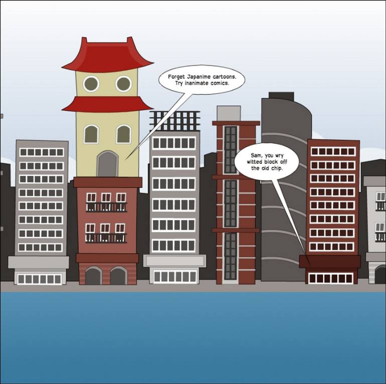 Cartoon of when buildings talk japanime Drawing by Binary Options ...