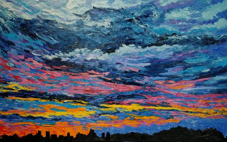 Urban Sunset Painting by Susan Ross | Saatchi Art