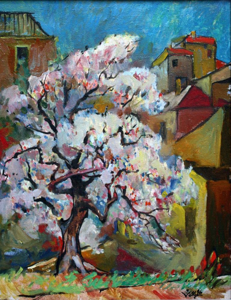 Apricot blossoms in the city Painting by Igor Marchenko | Saatchi Art