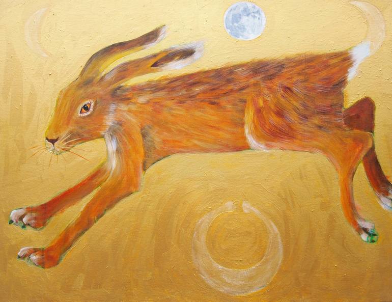 Hare in yellow. Painting by Colleen Shaw | Saatchi Art