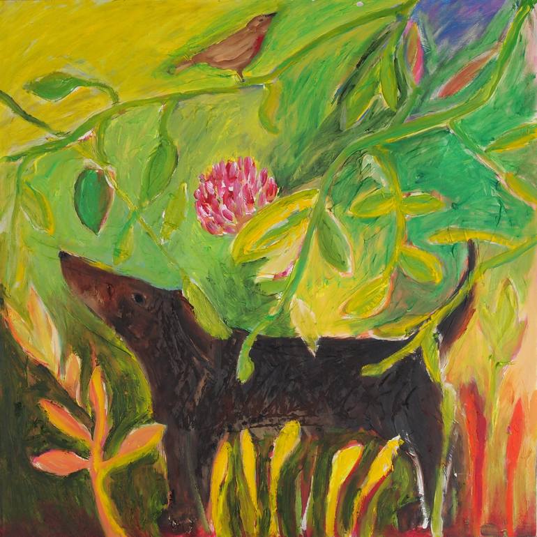 Dachshund and Robin Painting by Colleen Shaw | Saatchi Art