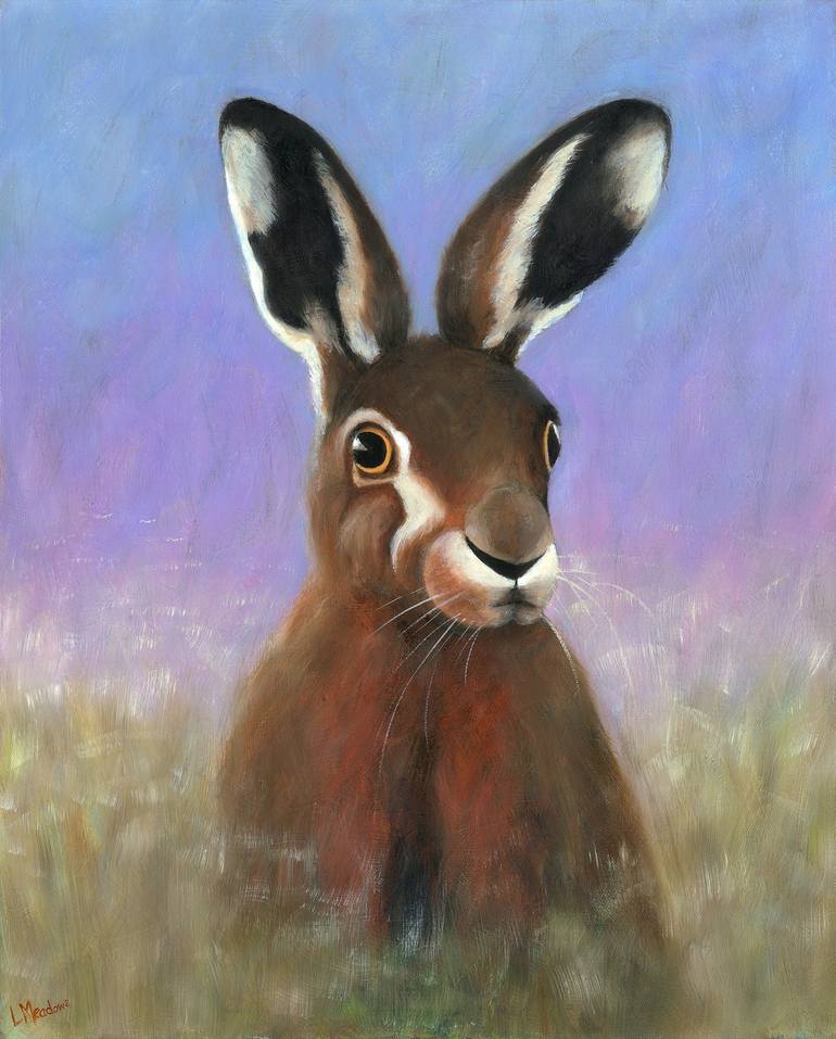 Red Hare in a summer field Painting by Laila Meadows | Saatchi Art