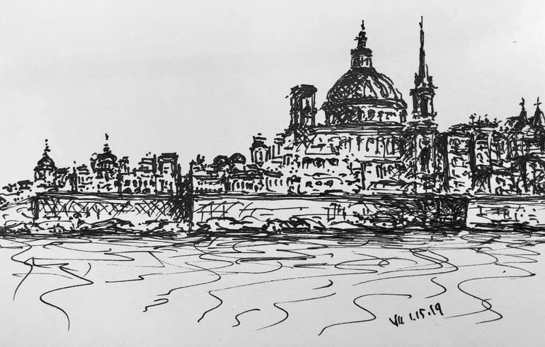 View of Valletta Drawing by V Kezerashvili | Saatchi Art