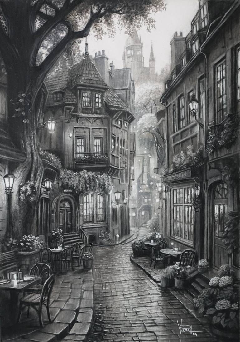 Romantic Town Drawing by Veri Apriyatno | Saatchi Art