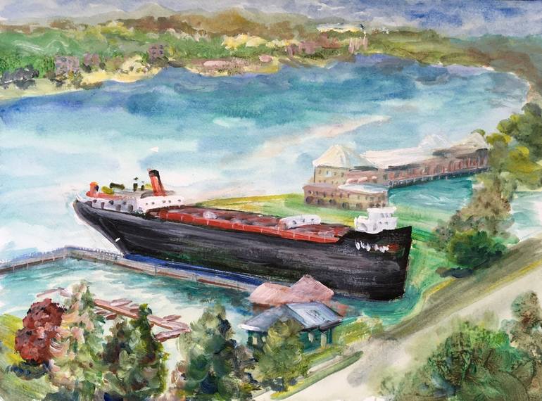 Freighter Painting by Pauline Ender | Saatchi Art