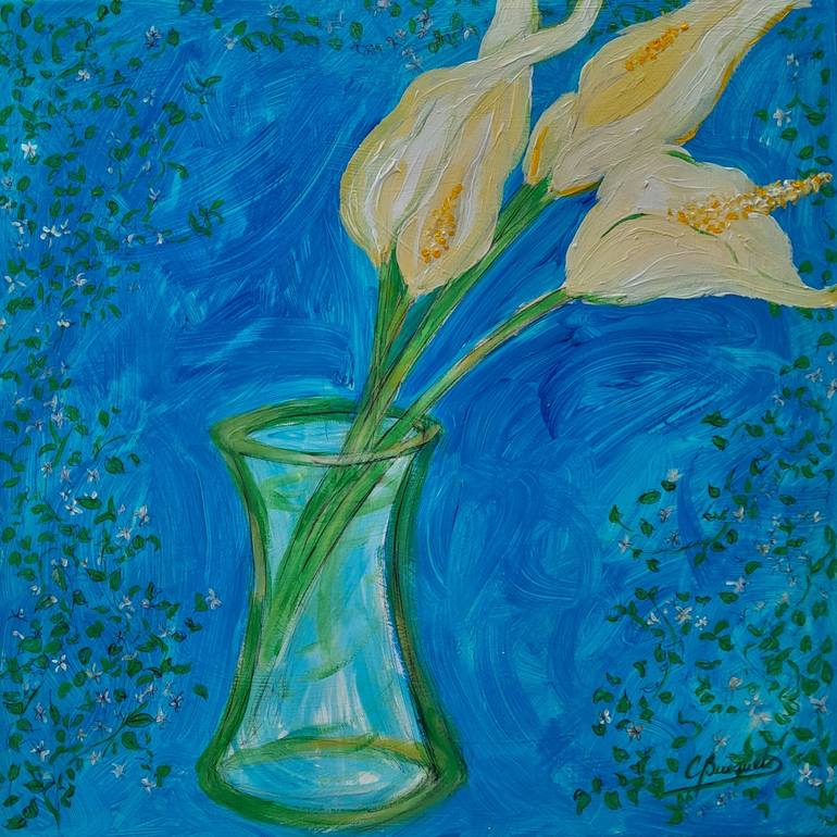 7 Yellow Calla Lilies o 7 Calas Amarillas Painting by Carolina Busquets ...