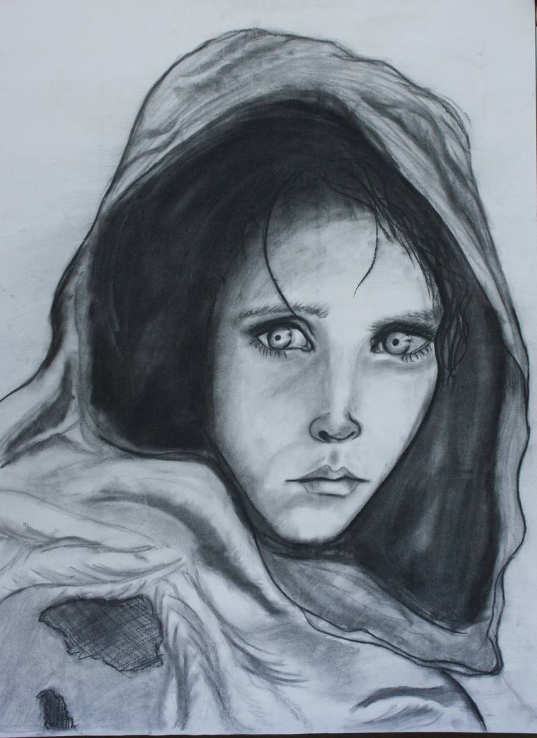The Afghan Girl Drawing by Emma Chapman | Saatchi Art