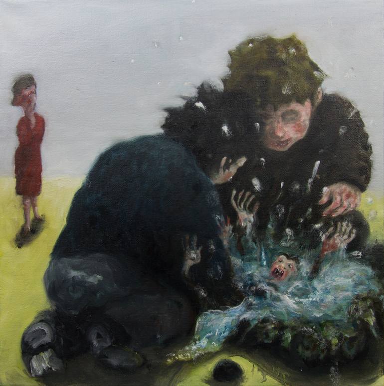 Two Boys Drowning A Monkey In A Rock Pool Painting by Michael Hayter ...