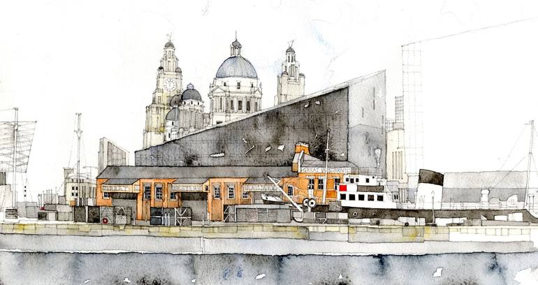 Liverpool skyline, view from Albert Dock Painting by Simone Ridyard ...