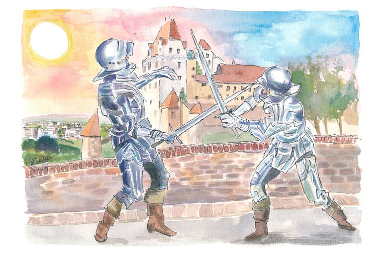 Landshut Knight Sword Fight with Medieval Trausnitz Painting by M ...