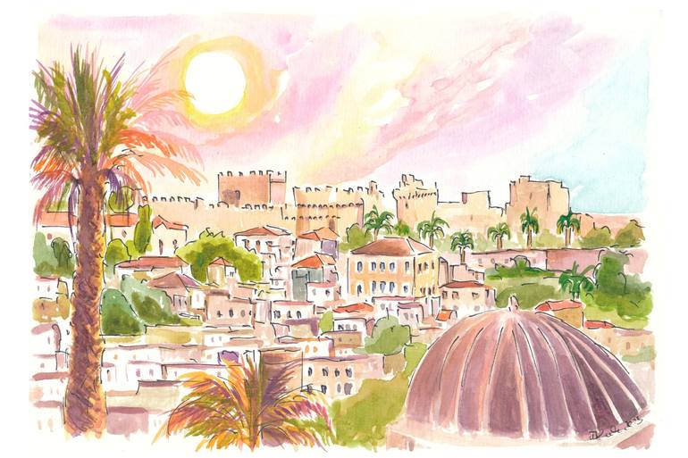 City of Rhodes with Impressive Grandmaster Palace Painting by M ...