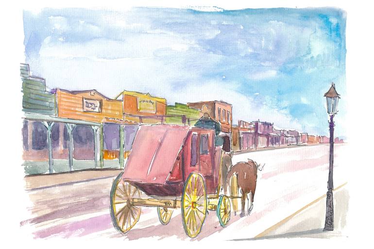 Tombstone Stagecoach Rolling Past Old Western Storefronts Painting by M ...