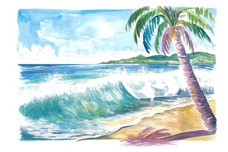 Grand Anse Beach Swell Grenada Caribbean Island Painting by M Bleichner ...
