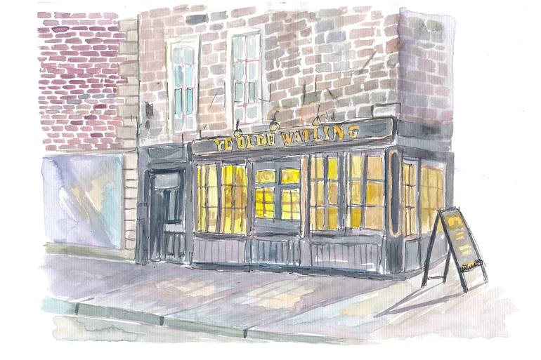 Pub Night Street Scene with Warm Lights and Mood Painting by M ...