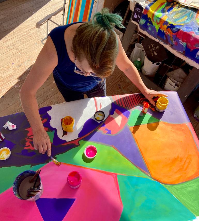 Relax, inspired by Mondrian, figurative. Painting by Raquel Sarangello ...